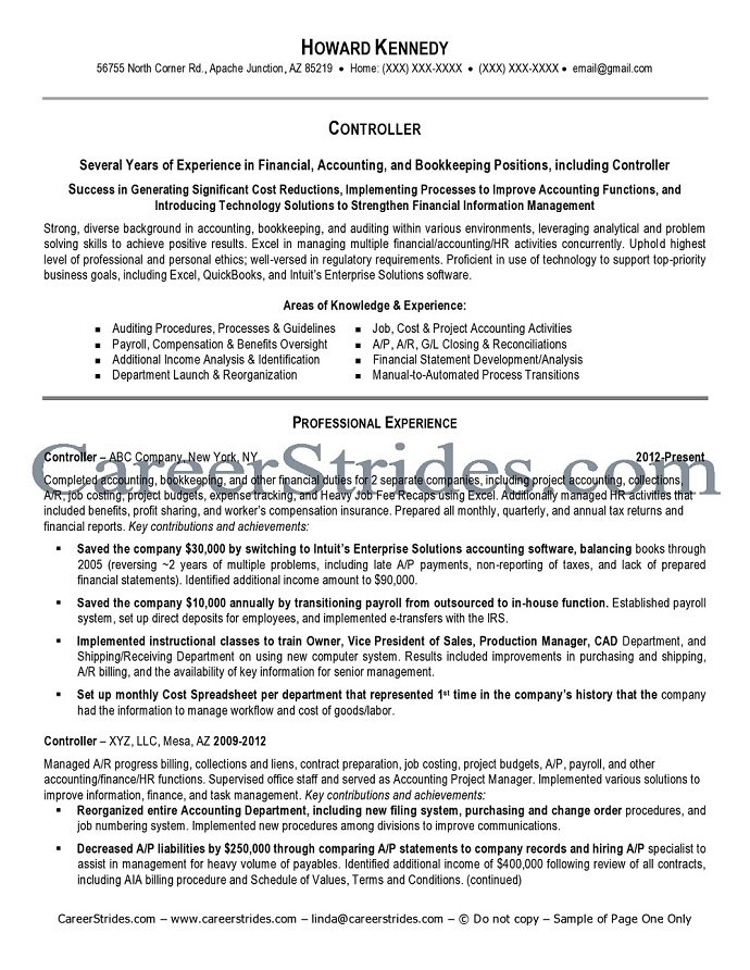Controller Resume Sample Example 
